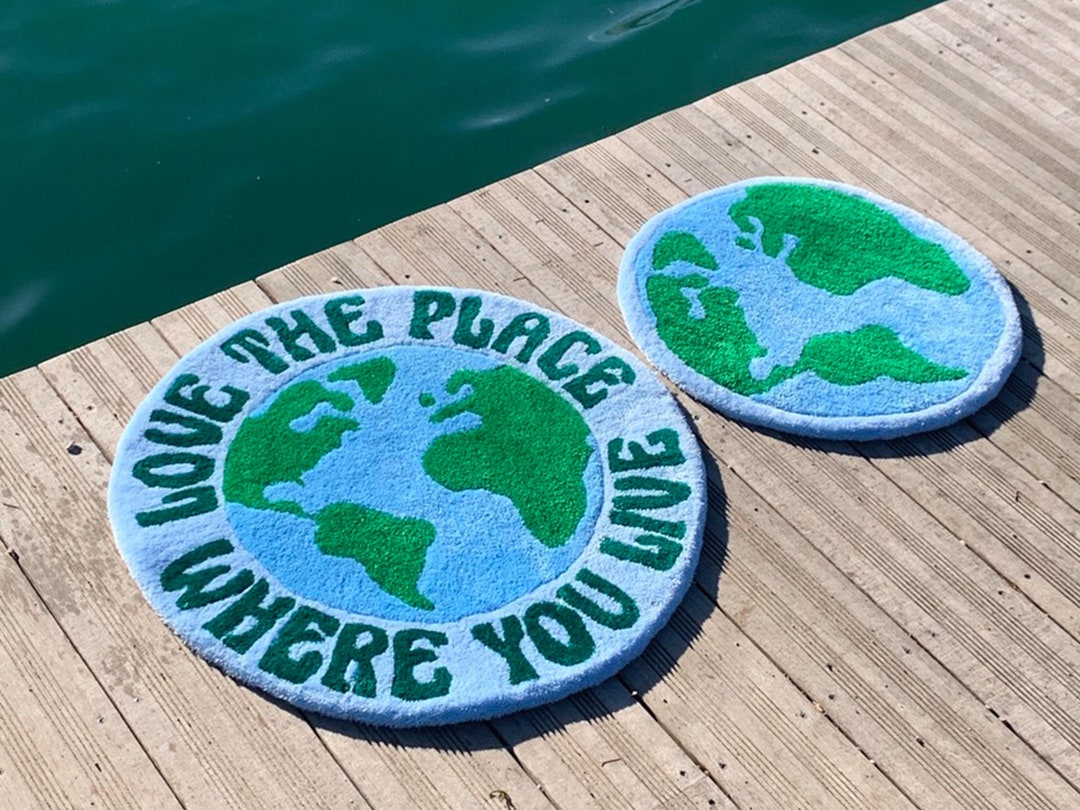 Handmade Earth Rug Tufted Soft Carpet Planet Area Rug Positive Quote ...