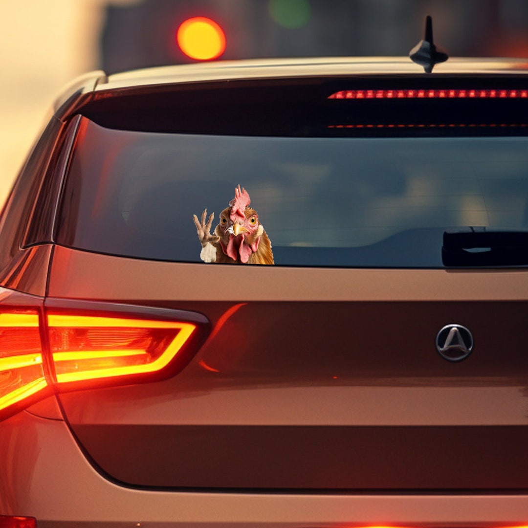Chicken Car Decal - Cute Peek-a-boo Window Sticker, Waving Gesture, 9 X ...
