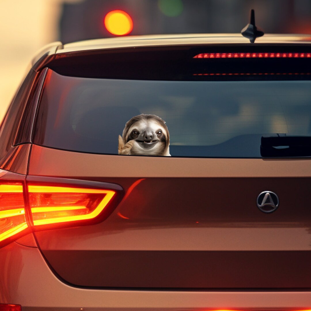 Sloth Car Decal - Cute Peek-a-boo Window Sticker, Peace Sign Gesture, 9 ...