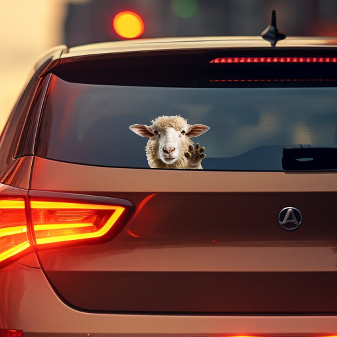 Sheep Car Decal - Cute Peek-a-boo Window Sticker,waving Gesture, 9 X 6. ...