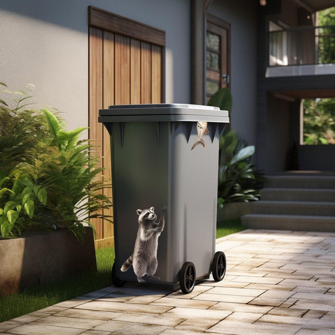 Raccoon & Fish Garbage Can Decal Fun, Decorative Decal to Identify Your ...