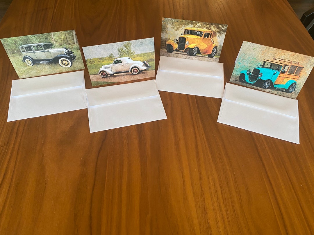 Classic Cars Greeting Cards - Set of 4 Unique Cards With Envelopes, 4 ...