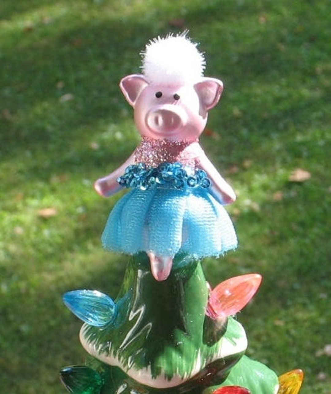 Specialty Small Ceramic Christmas Tree Topper Ballerina Pig in Blue ...