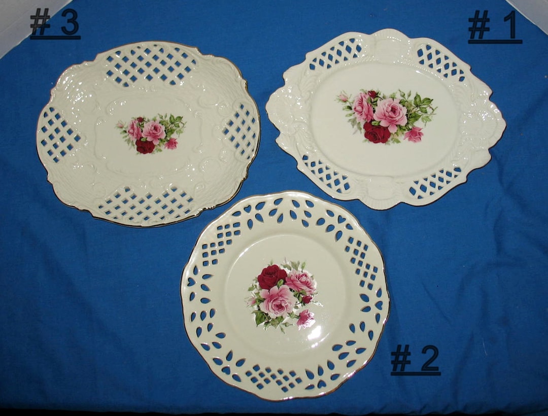 Vintage Antique White Pink & Red Rose Plates Formalities by Baum Bros ...