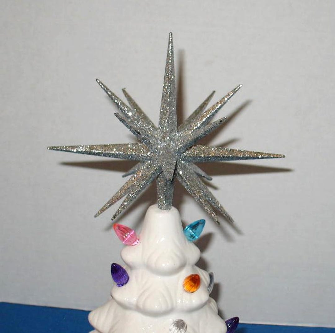 Large Ceramic Christmas Tree Topper Silver Glitter 15 Point Star for ...
