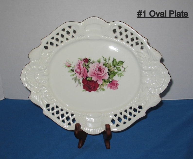 Vintage Antique White Pink & Red Rose Plates Formalities by Baum Bros ...