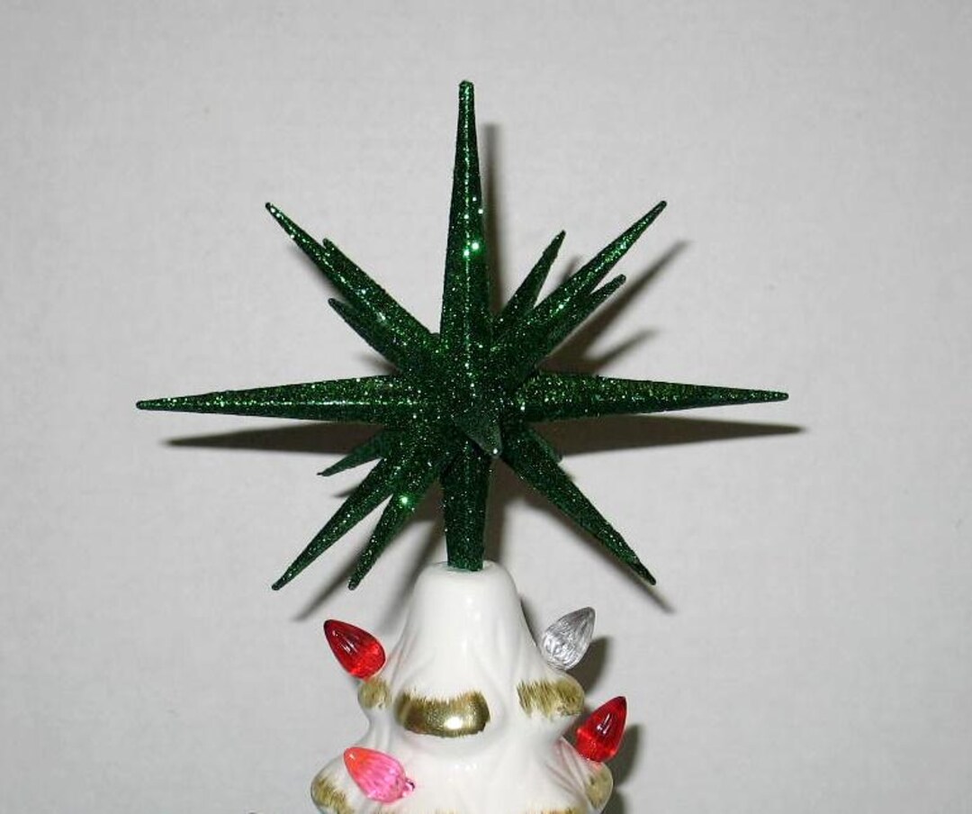 Sputnik Ceramic Christmas Tree Topper GREEN Glitter Star for Medium or ...