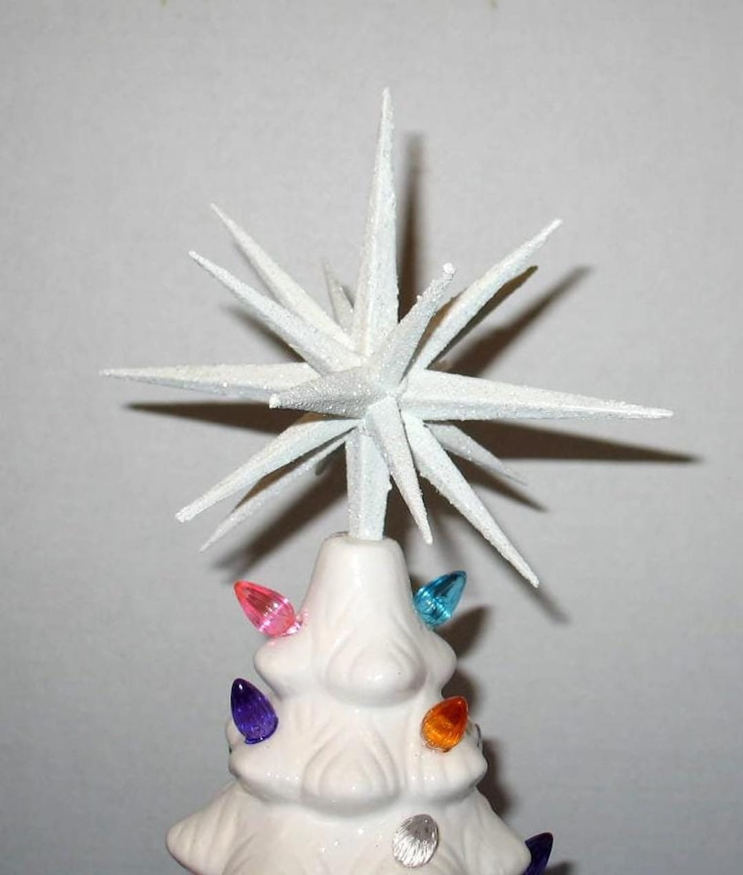 Sputnik Ceramic Christmas Tree Topper White Glitter Star for Medium or ...