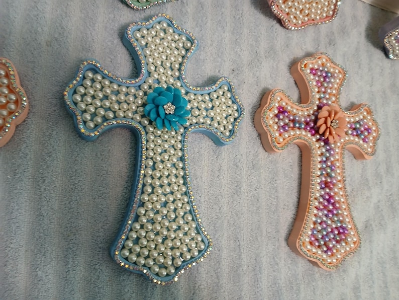Handmade Wooden Beach Cross W/vintage Jewelry, Pearls, Rhinestone Trim ...