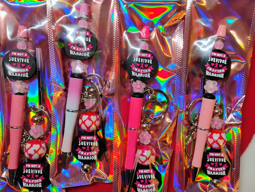 WARRIOR Pen & Keychain Combo – 4 Pack | Cancer Warrior Gift Set ...