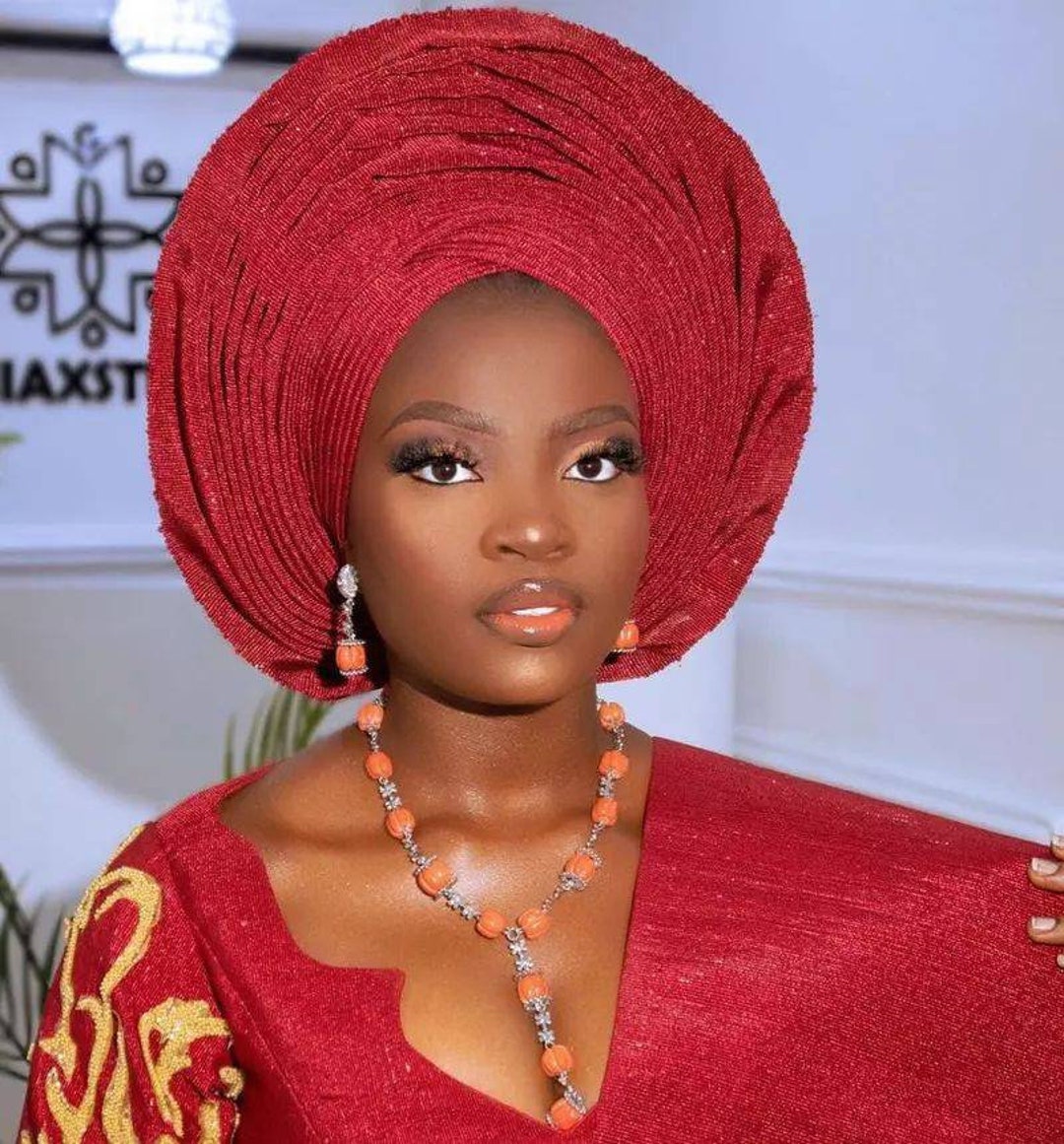 Autogele Ready to Wear Gele Red Gele Pretie Gele - Etsy
