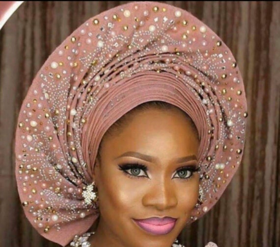 Beautiful Auto Gele and Ipele, African pre- tied scarf, Green auto gele ...