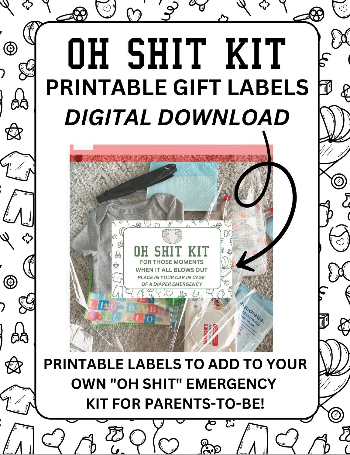 OH SHT Kit Printable Labels Baby Shower Emergency Diaper Change Kit ...