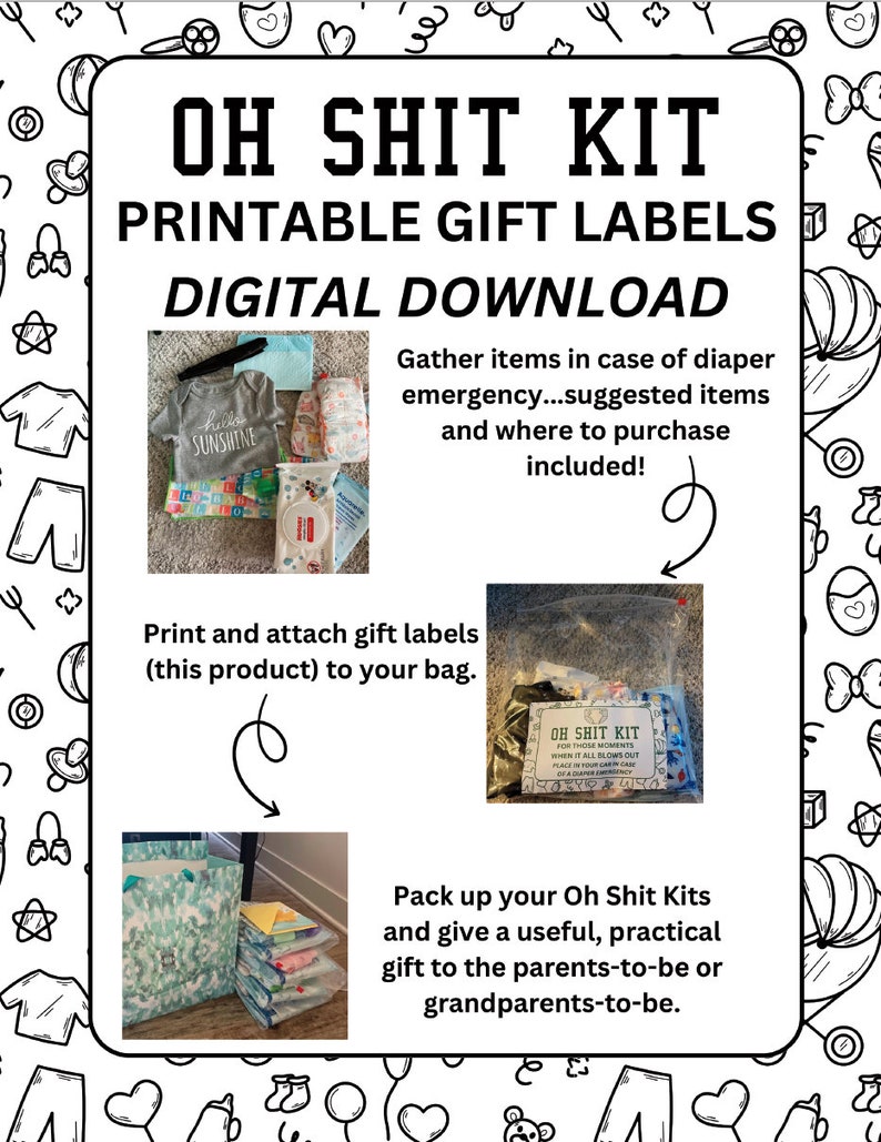 OH SHT Kit Printable Labels Baby Shower Emergency Diaper Change Kit ...