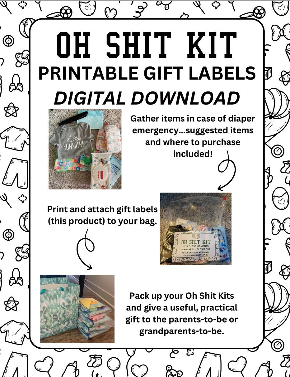 OH SHT Kit Printable Labels Baby Shower Emergency Diaper Change Kit ...