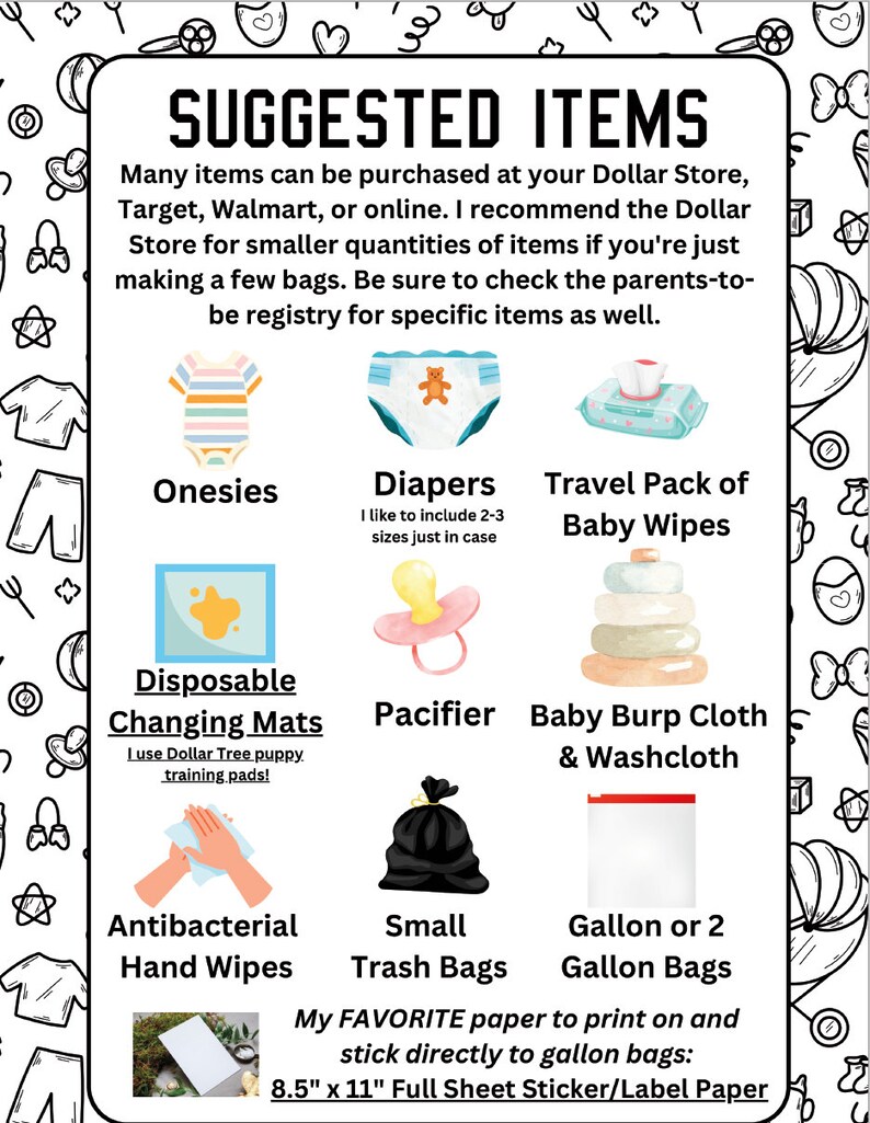 OH SHT Kit Printable Labels Baby Shower Emergency Diaper Change Kit ...