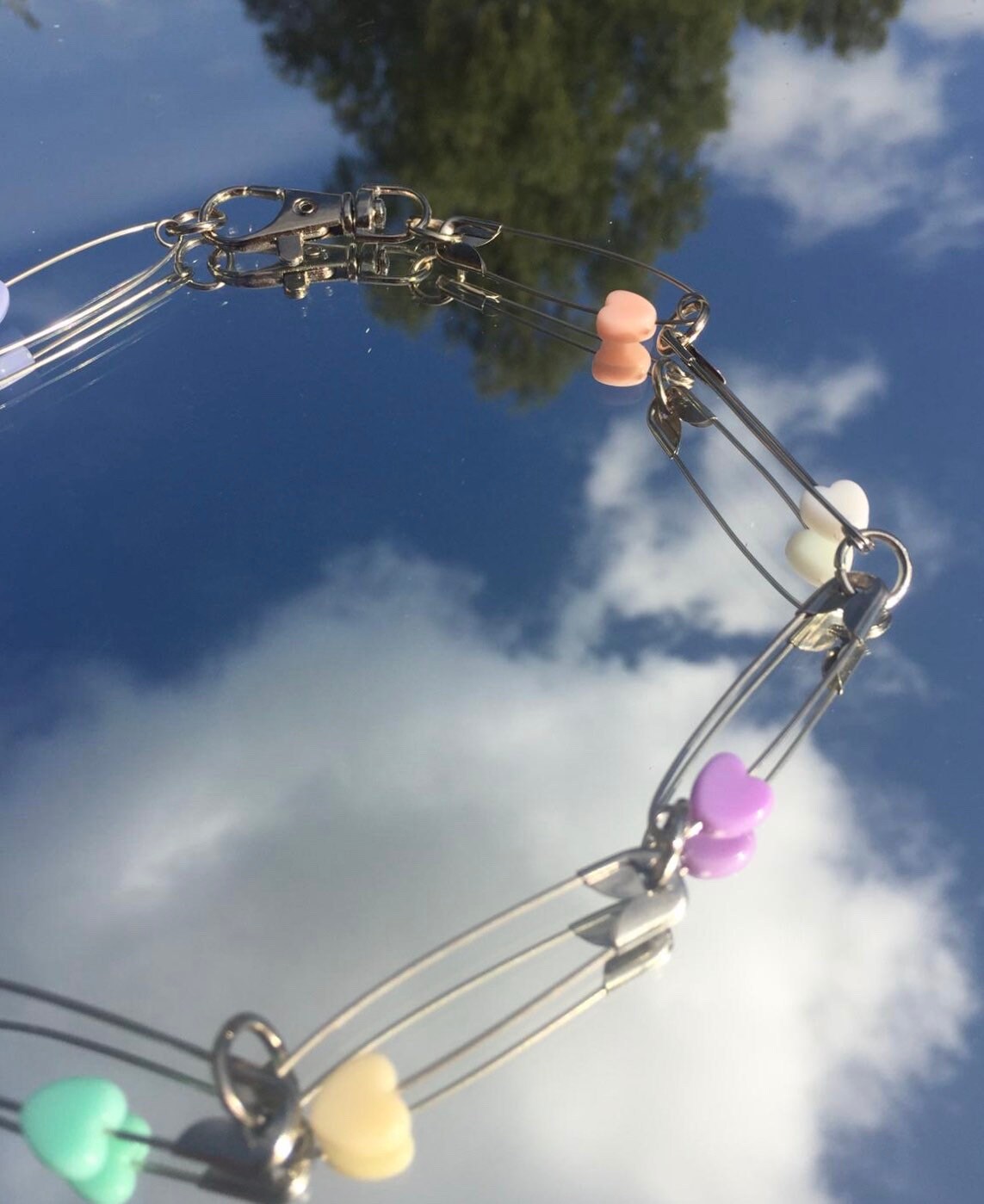 Aesthetic safety pin beaded heart chain | Etsy