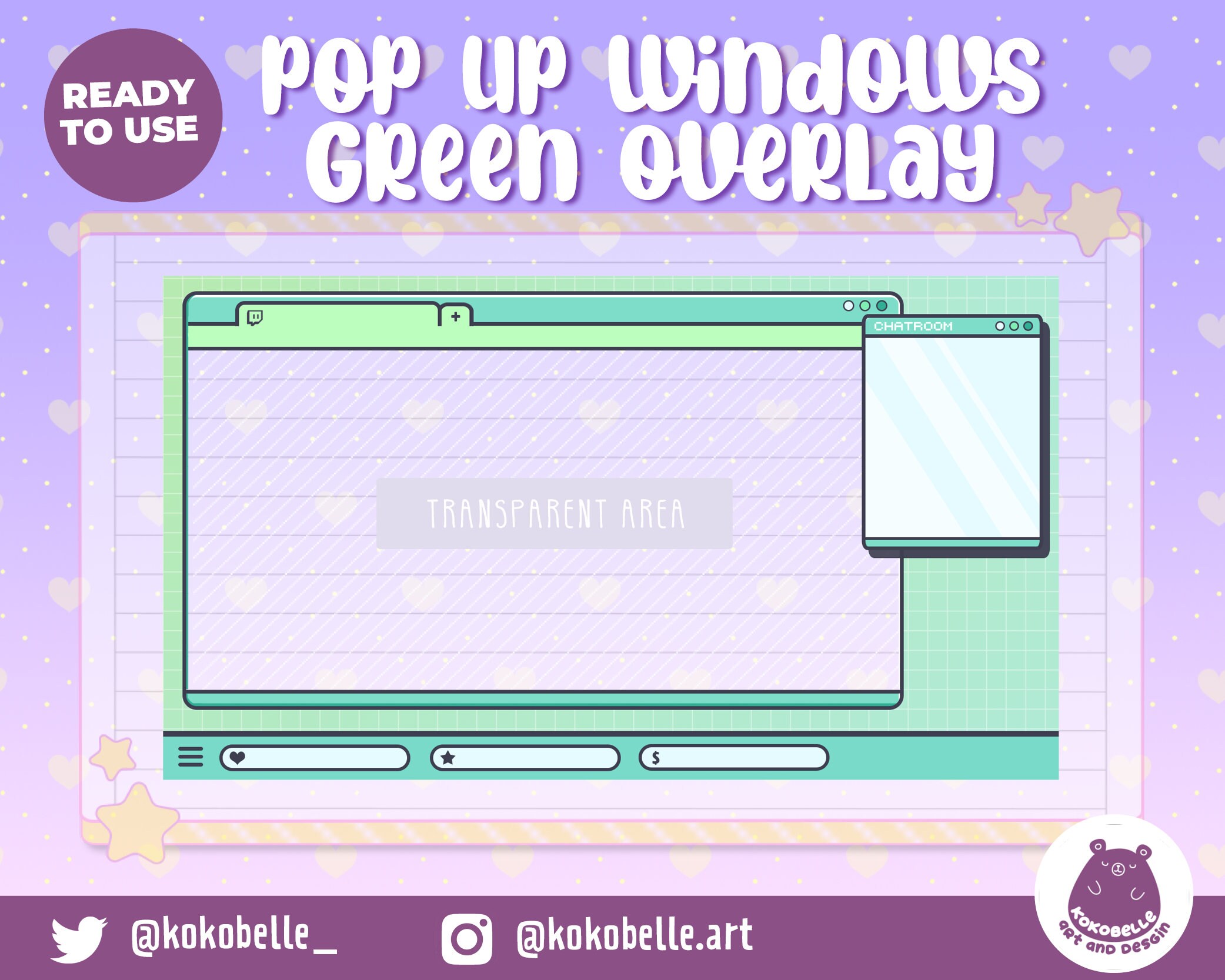 Green Pop up Windows Aesthetic Twitch Stream Overlay Package - Etsy