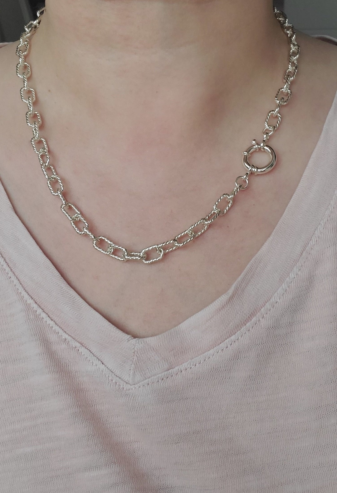 Collar de cadena gruesa de plata cierre grande de mosquetón collar de ...