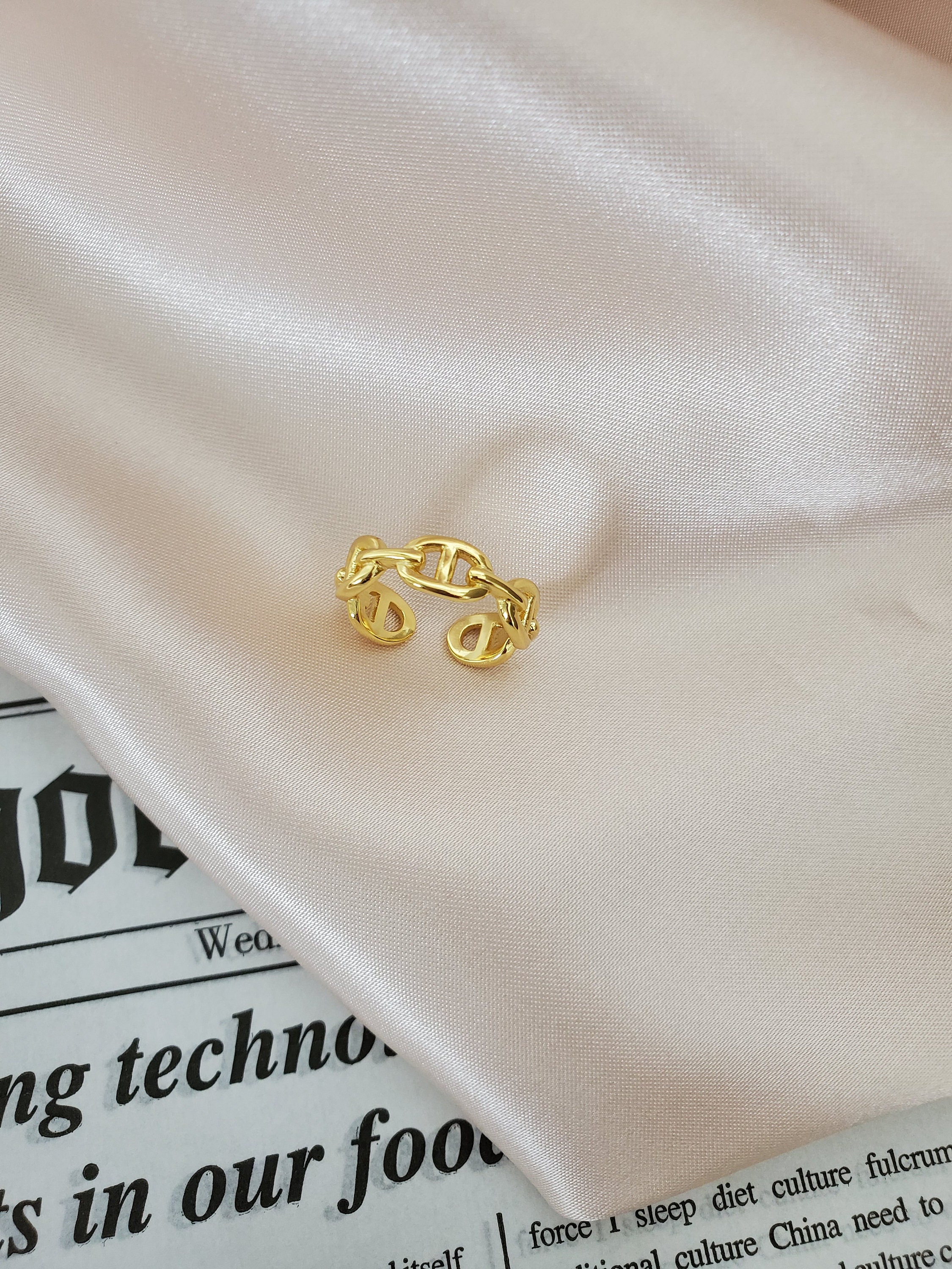 Gold Mariner Chain Ring Link Chain Chunky Ring Statement 925 Silver ...