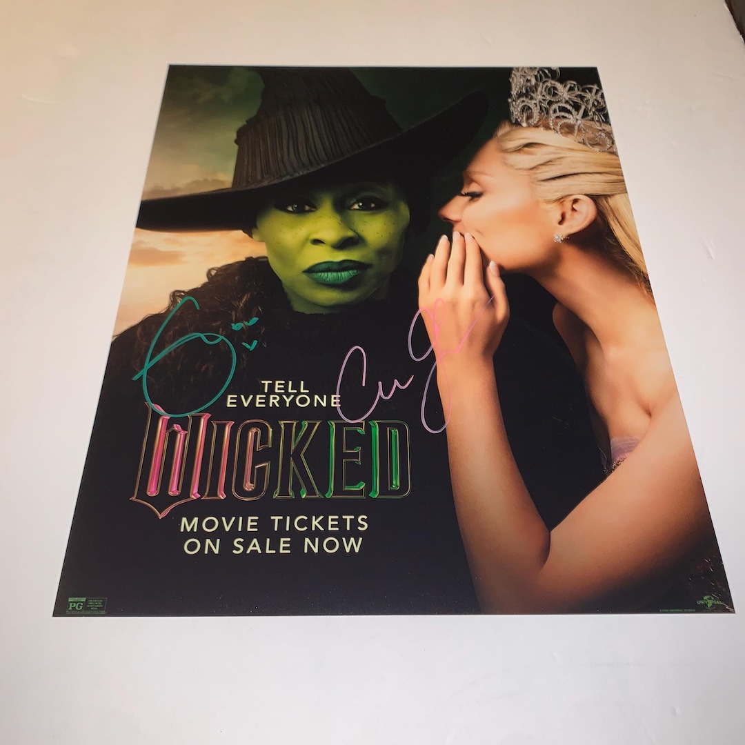 Ariana Grande & Cynthia Erivo Signed Wicked Movie Glinda Elphaba Poster ...