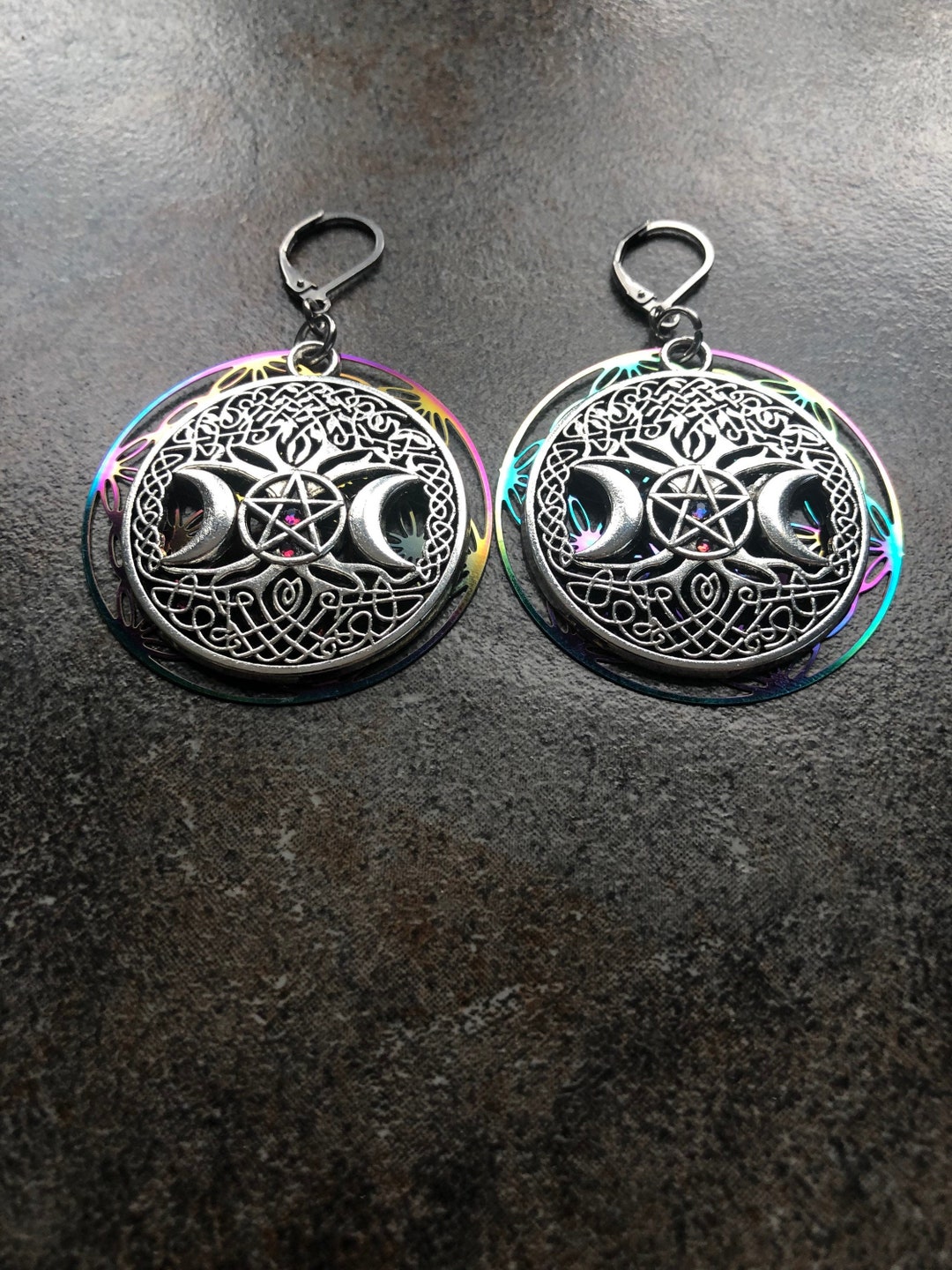 Triple Moon Goddess Tree of Life Wiccan Star Rainbow Filigree Celtic ...