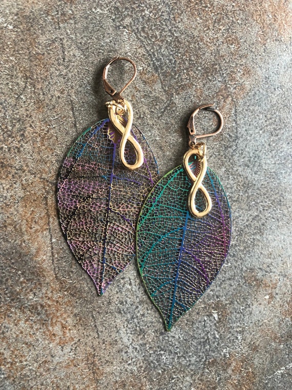 Filigree Iridescent Rainbow Chrome Electroplated Leaf With - Etsy