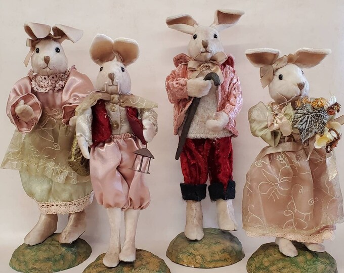 Vintage Victorian Bunny Rabbit Family Figurines Primitive Spring Easter ...