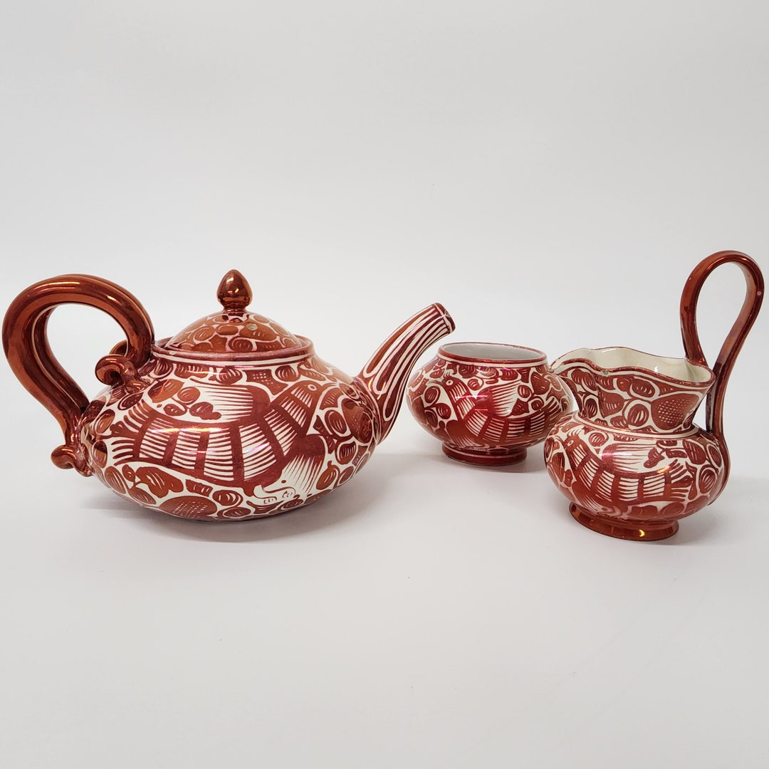 Asian Raspberry Red Tea Set With Rooster - Etsy