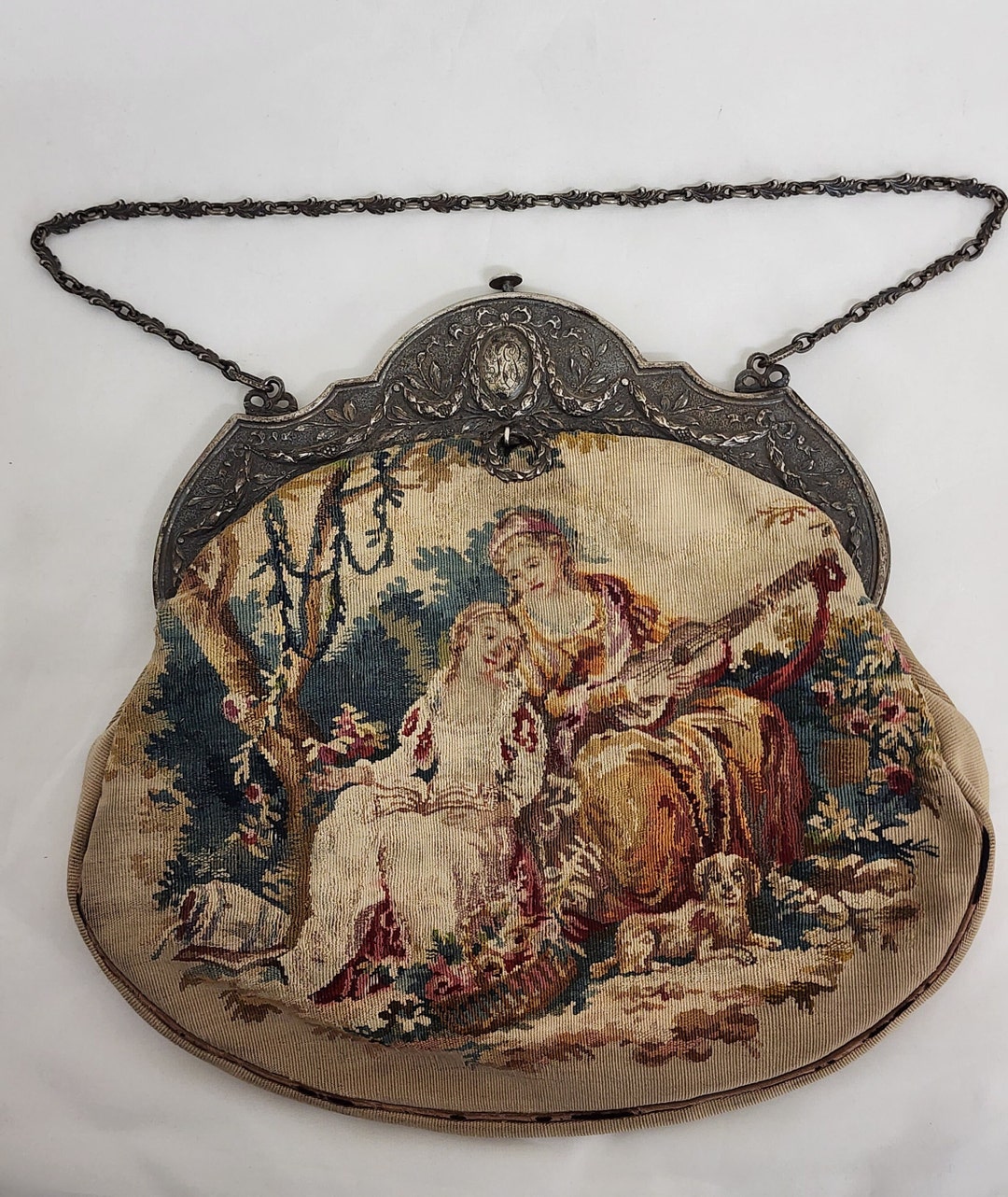 Antique 1800's Sterling Silver European Fabric Cross-stitch Needlepoint ...