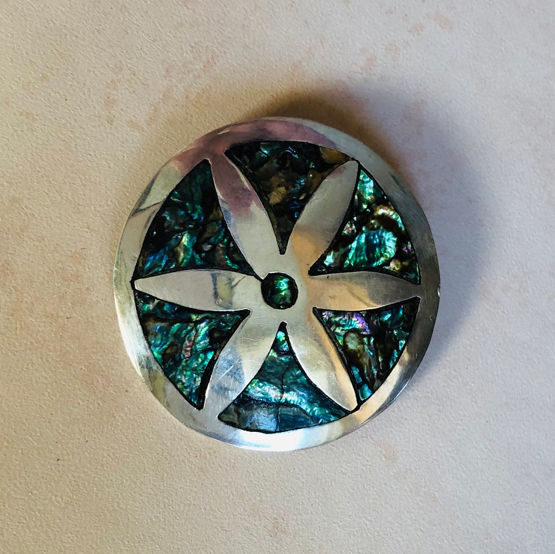 925 Sterling Silver & Abalone Shell Green Blue Flower Convertible ...