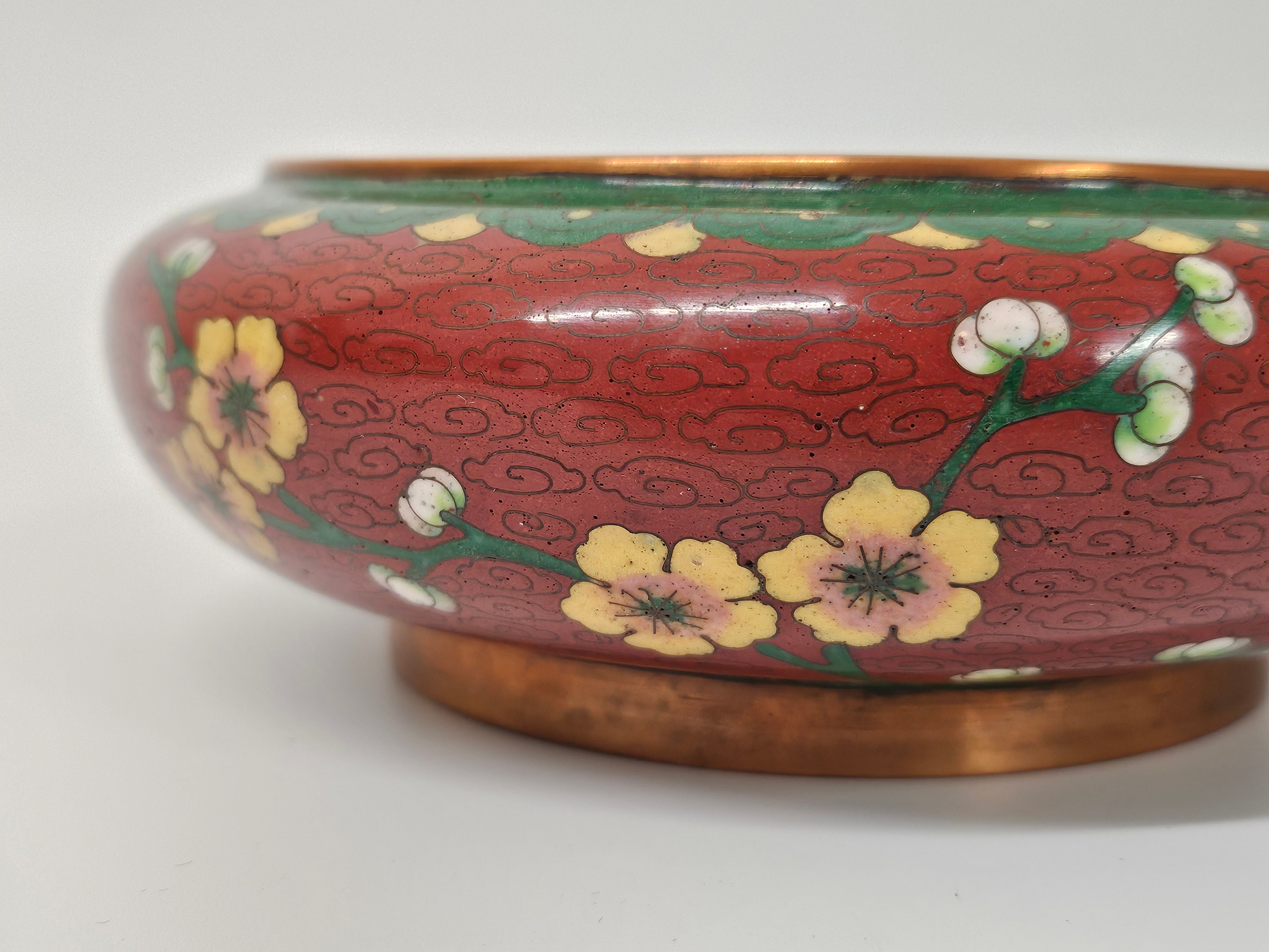 Chinese Red Enamel Cloisonné & Brass Bowl Flowers - Etsy