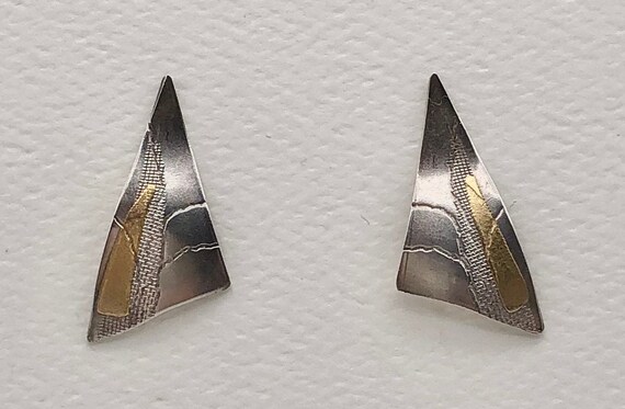 Signed Silver and Gold Earrings - Gem