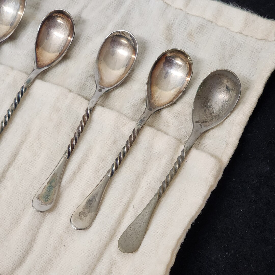 Six Antique Extra Coin Silver Plated Spoon With Twist Handle and Roll ...