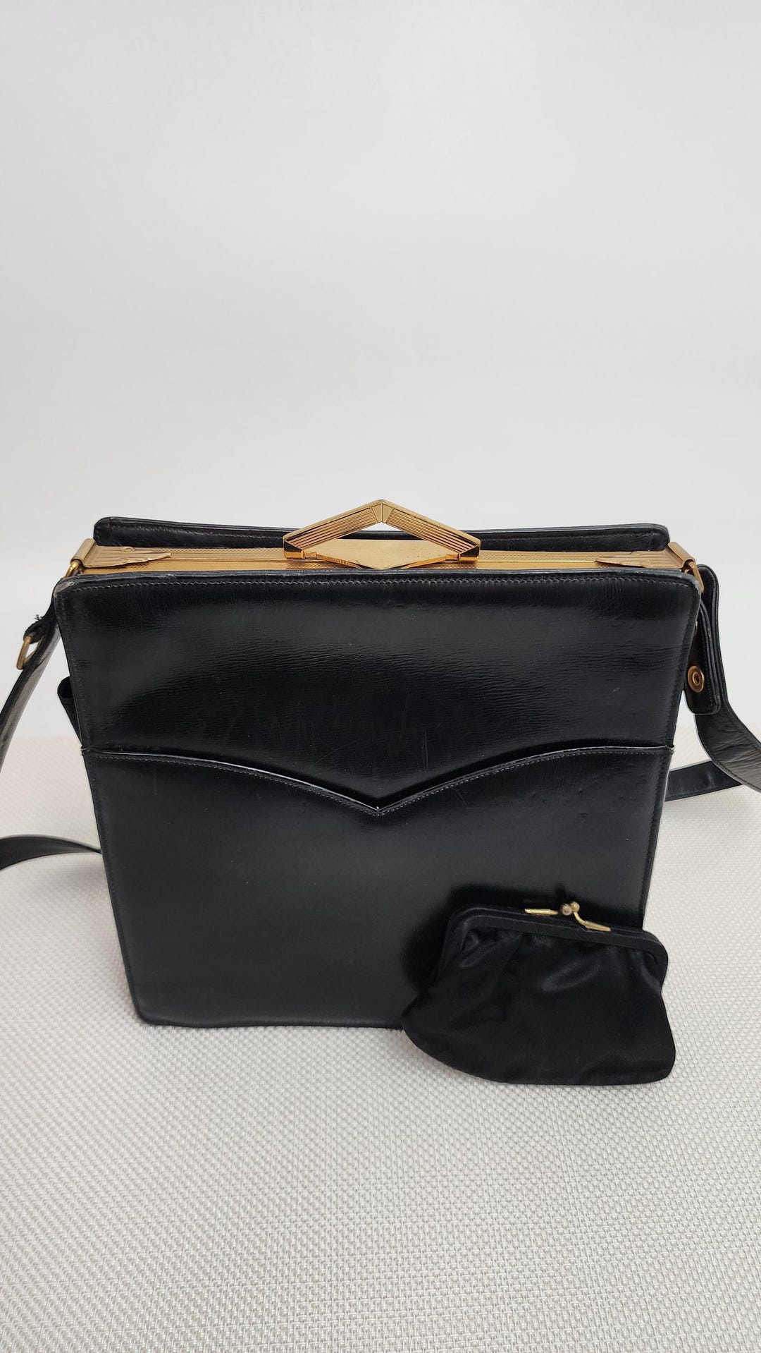 Vintage Evans Bag Black Boxy Gold Framed Purse - Etsy
