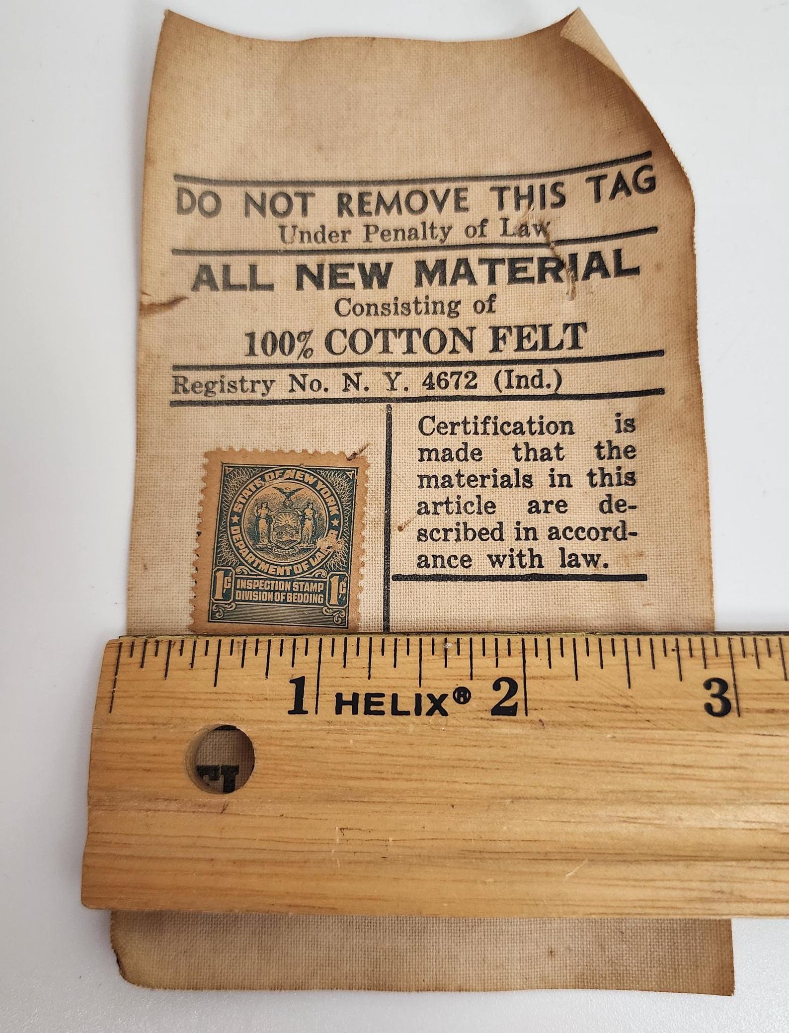 NYS Inspection 1 Cent Stamp on Tell City Chair Co. Tag Label - Etsy
