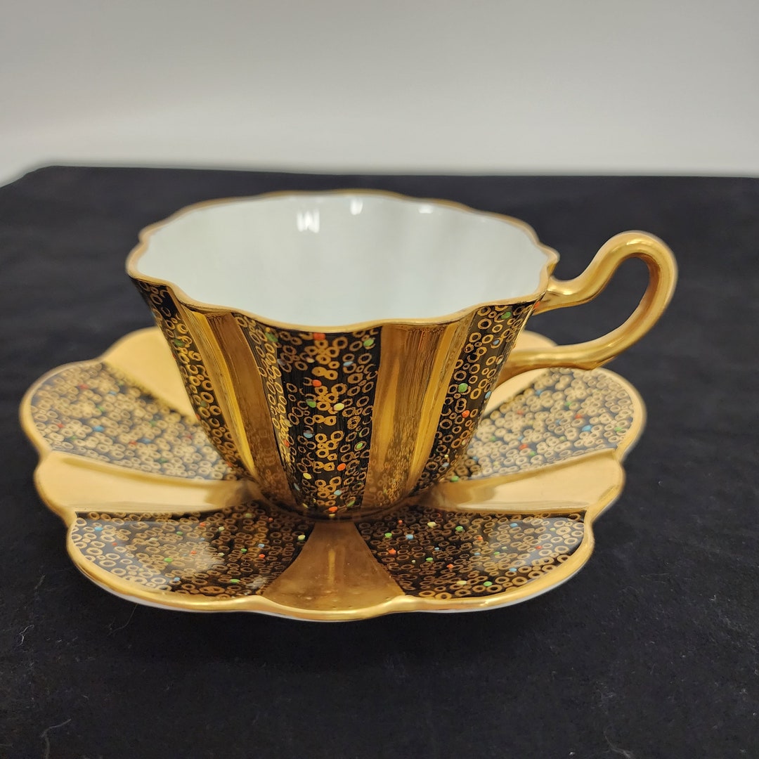 Royal Stuart Black Gold Teacup and Saucer - Etsy
