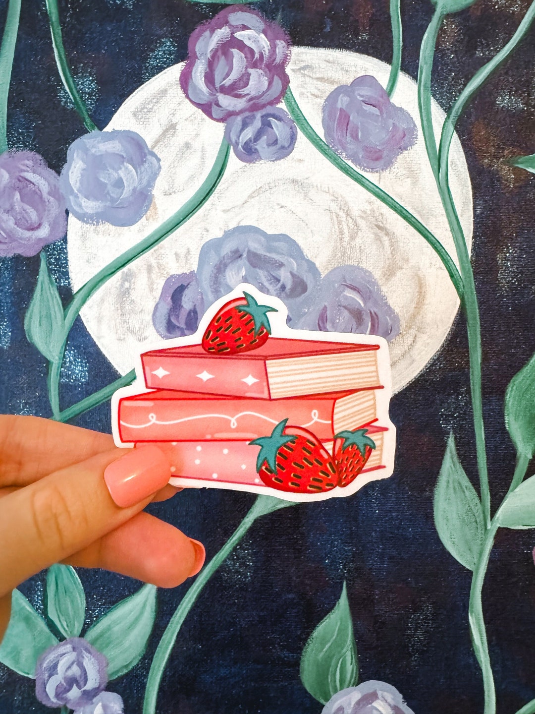 Strawberry Bookstack Sticker, Summer Reader Sticker, Strawberry Sticker ...