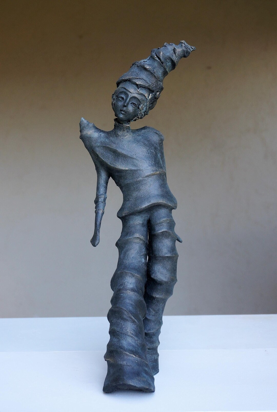 Ceramic Art Sculpture, elian Patinated Stoneware Sculpture With Bronze ...