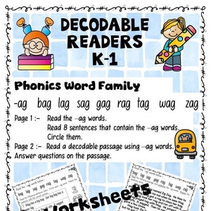 Decodable Readers- Phonics Word Family -ag Practice Worksheets - Etsy