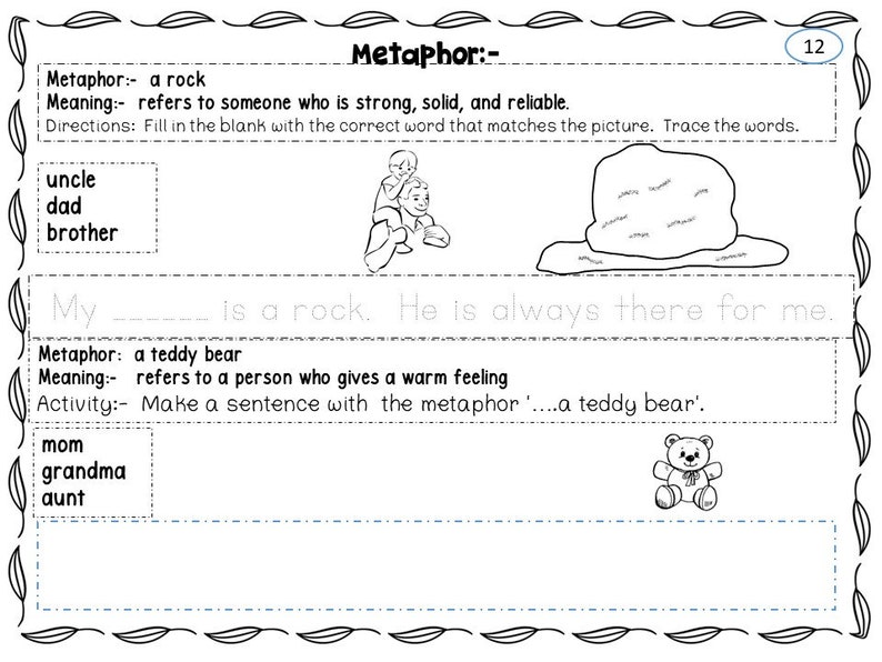 Similes and Metaphors With Illustrations Worksheets-drawing, Reading ...