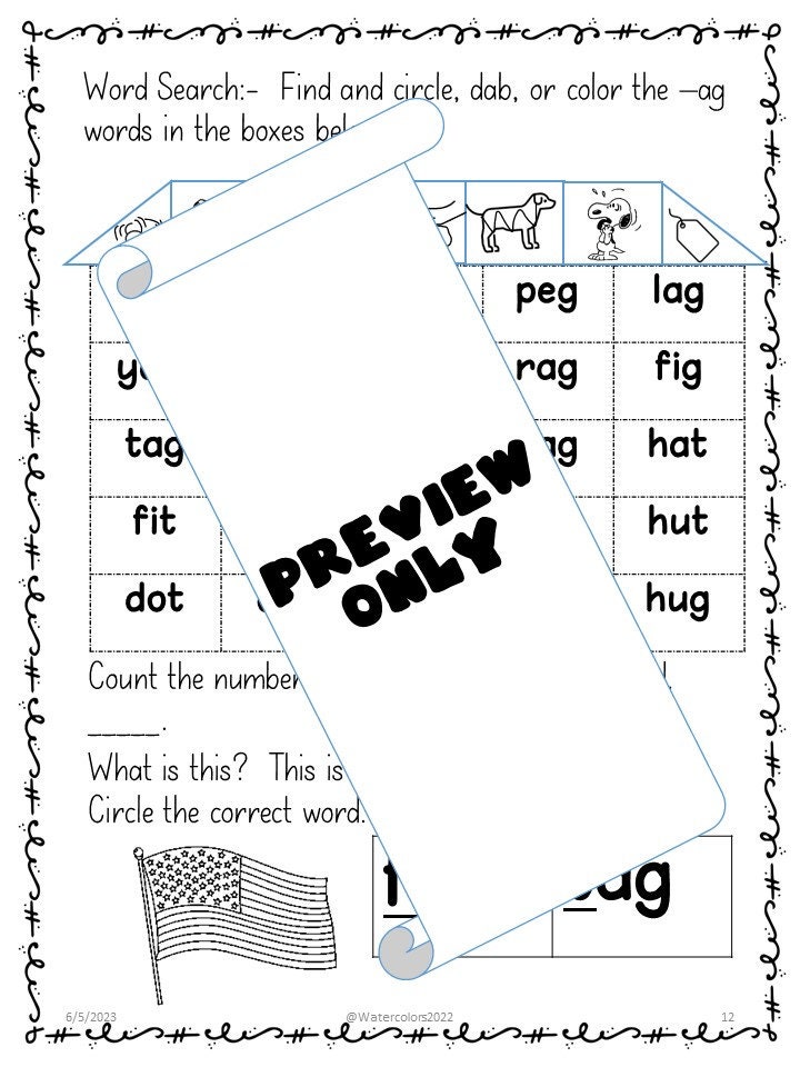 Decodable Readers- Phonics Word Family -ag Practice Worksheets - Etsy