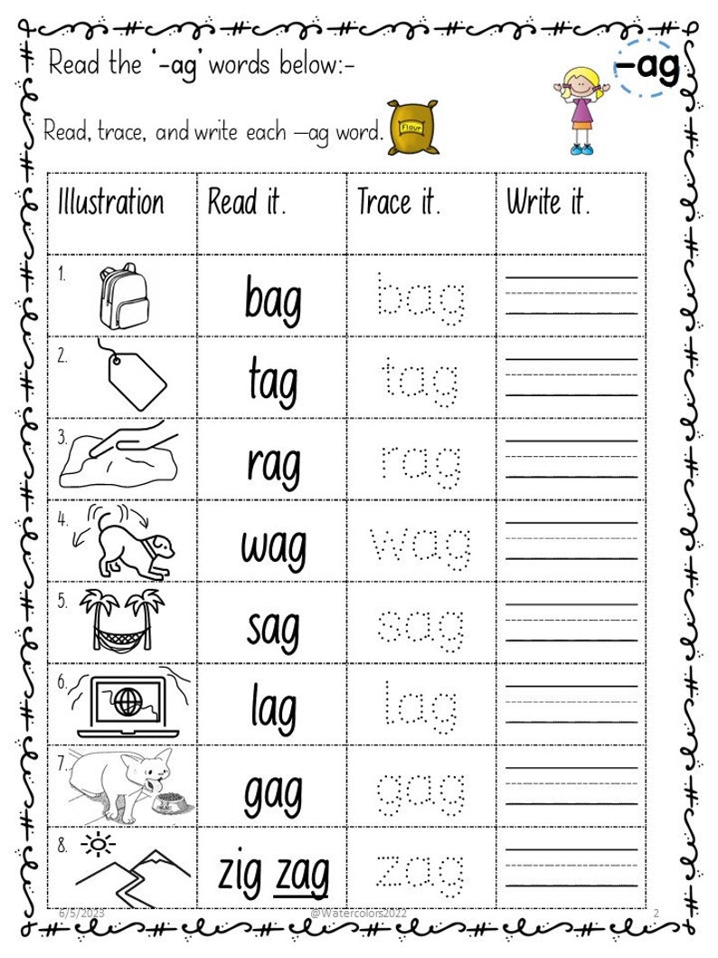 Decodable Readers- Phonics Word Family -ag Practice Worksheets - Etsy
