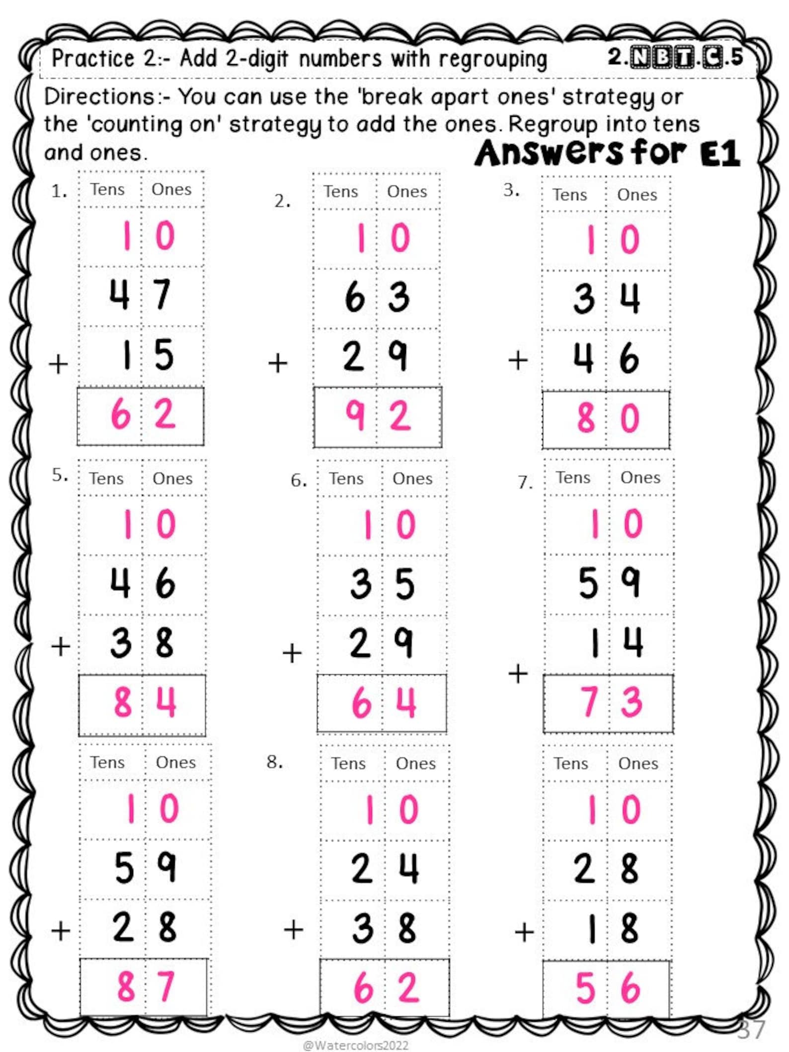 Add 2-digit Numbers With Regrouping! 2. NBT. B5 Worksheets and Anchor ...