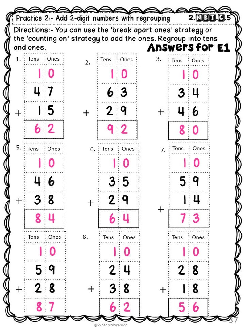 Add 2-digit Numbers With Regrouping! 2. NBT. B5 Worksheets and Anchor ...