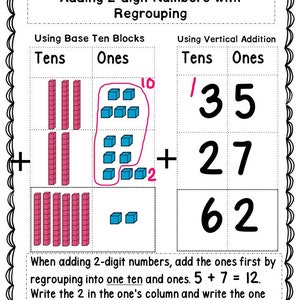 Add 2-digit Numbers With Regrouping! 2. NBT. B5 Worksheets and Anchor ...