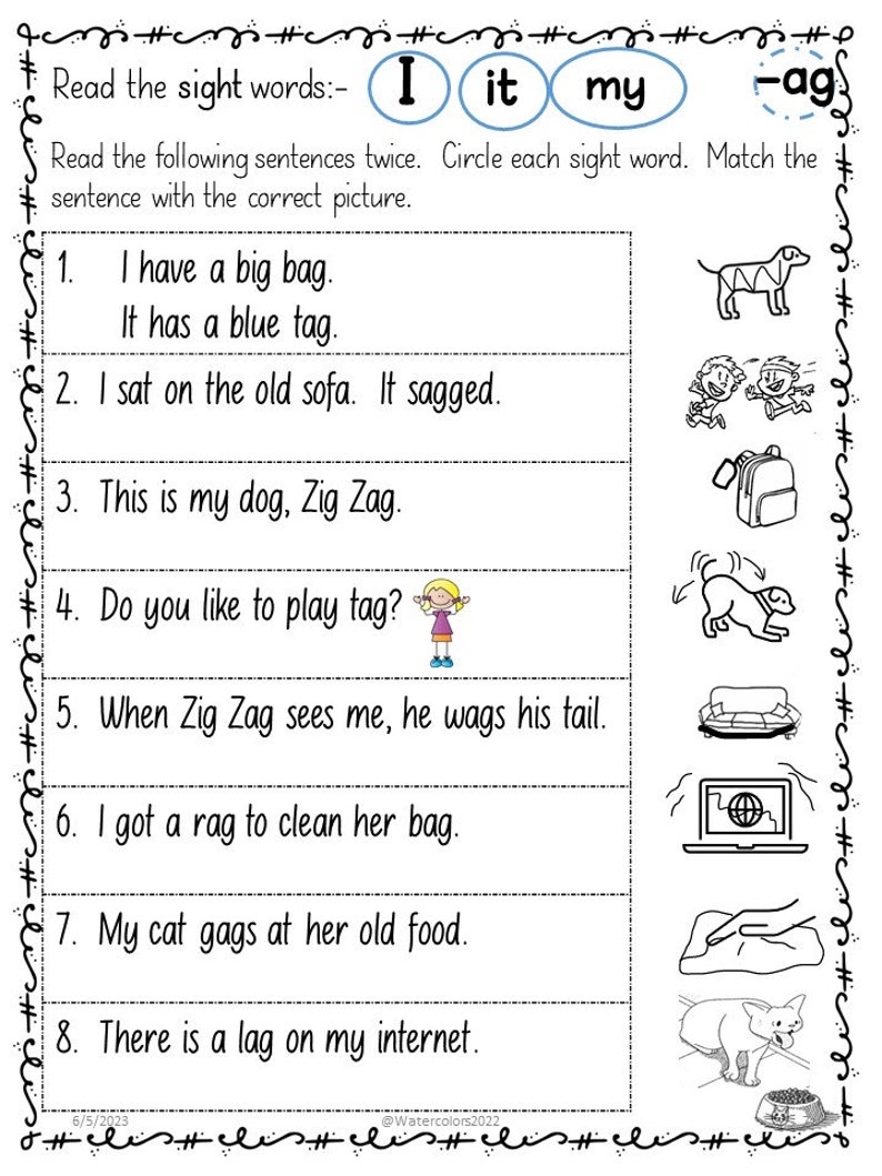 Decodable Readers- Phonics Word Family -ag Practice Worksheets - Etsy