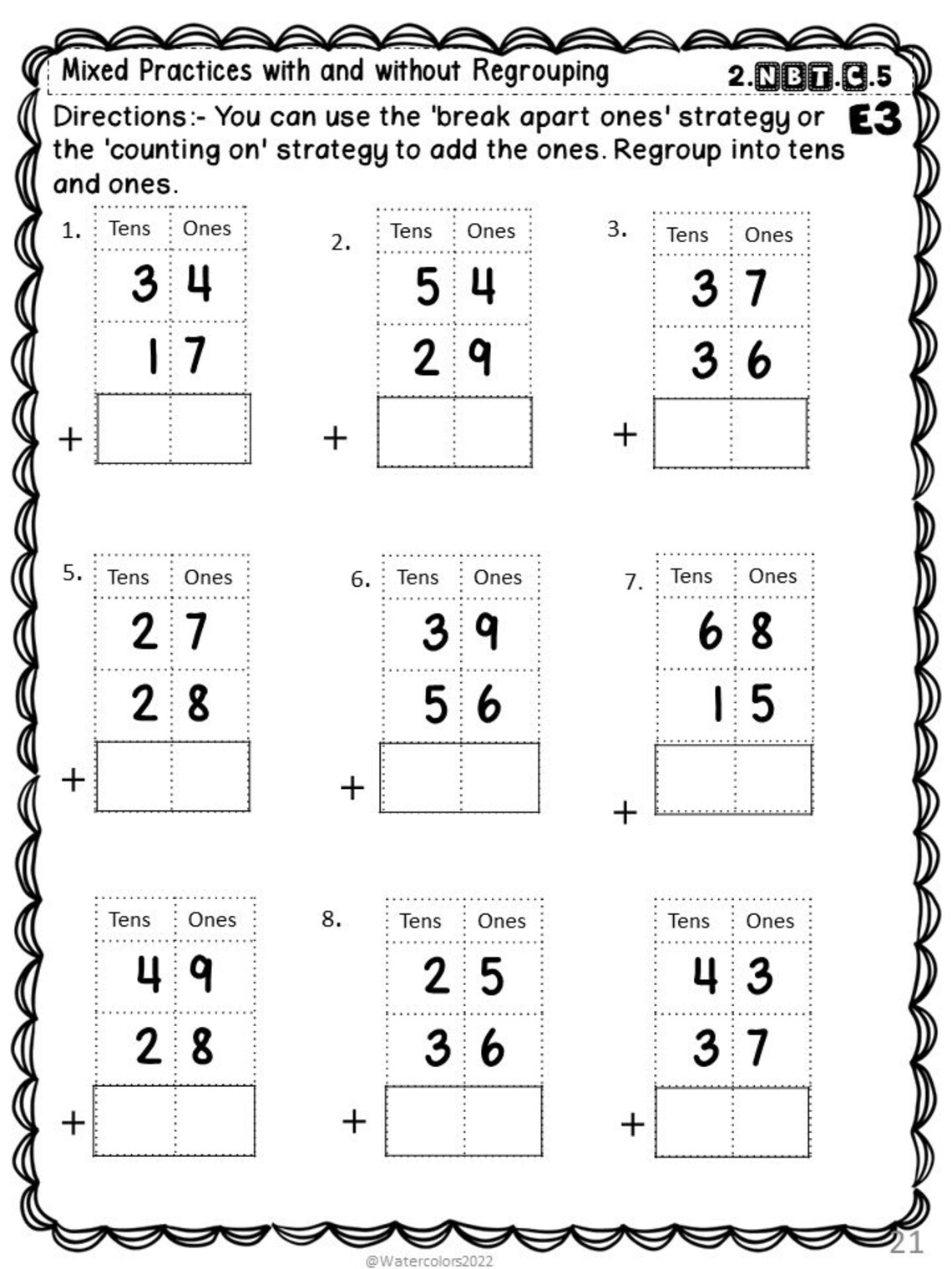 Add 2-digit Numbers With Regrouping! 2. NBT. B5 Worksheets and Anchor ...