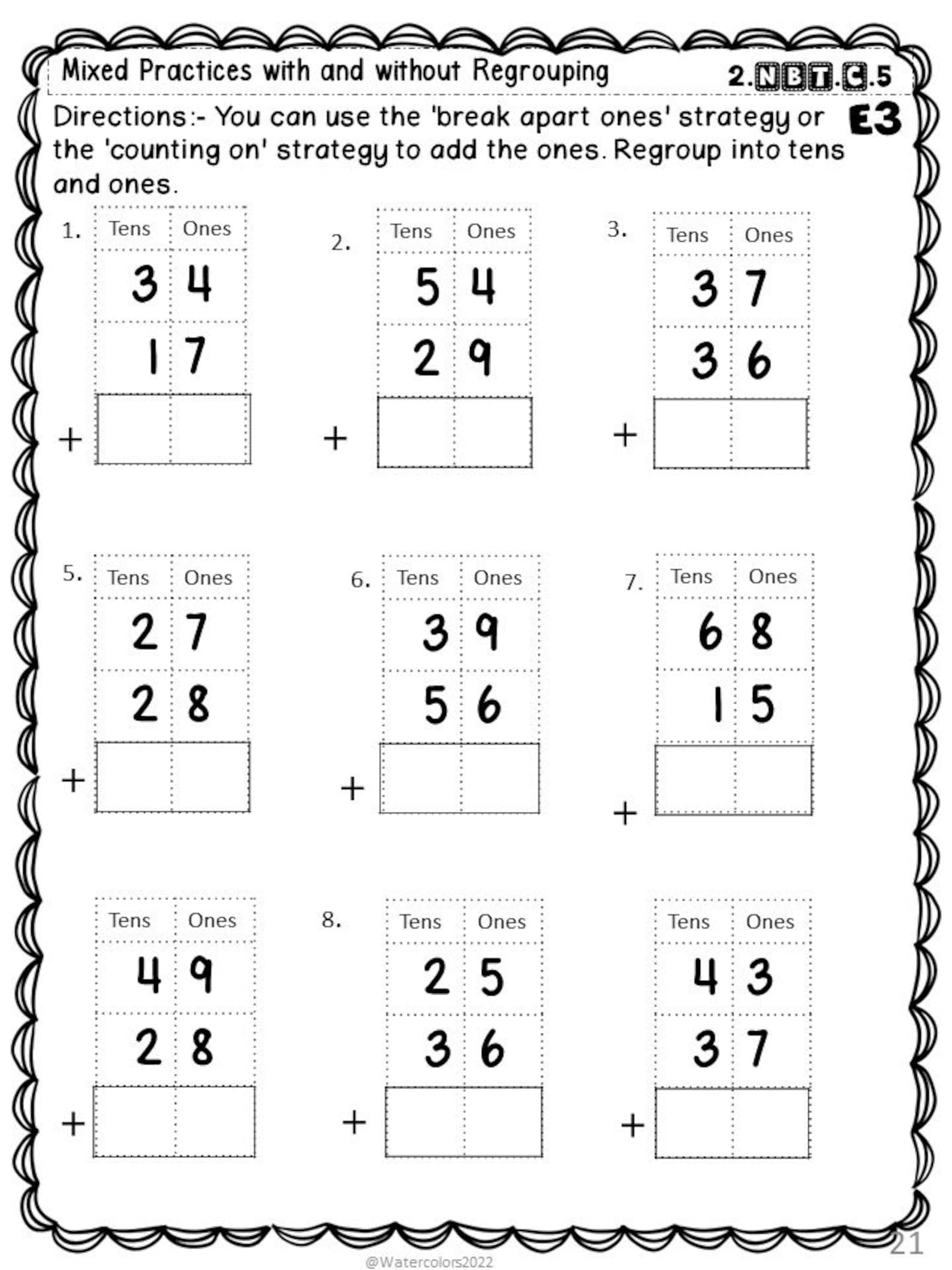 Add 2-digit Numbers With Regrouping! 2. NBT. B5 Worksheets and Anchor ...