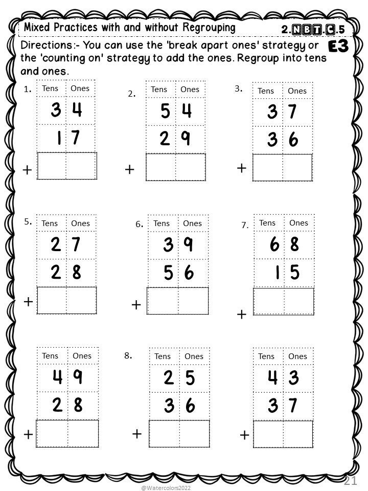 Add 2-digit Numbers With Regrouping! 2. NBT. B5 Worksheets and Anchor ...